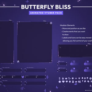 Butterfly Bliss Purple Vtuber Stream Pack | Butterflies Animated ...