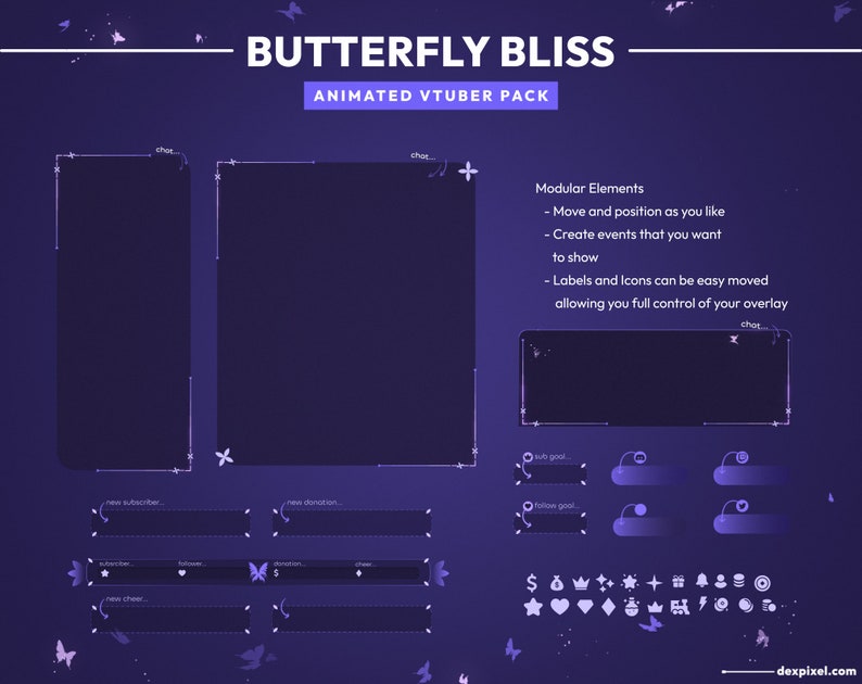 Butterfly Bliss Purple Vtuber Stream Pack Butterflies - Etsy