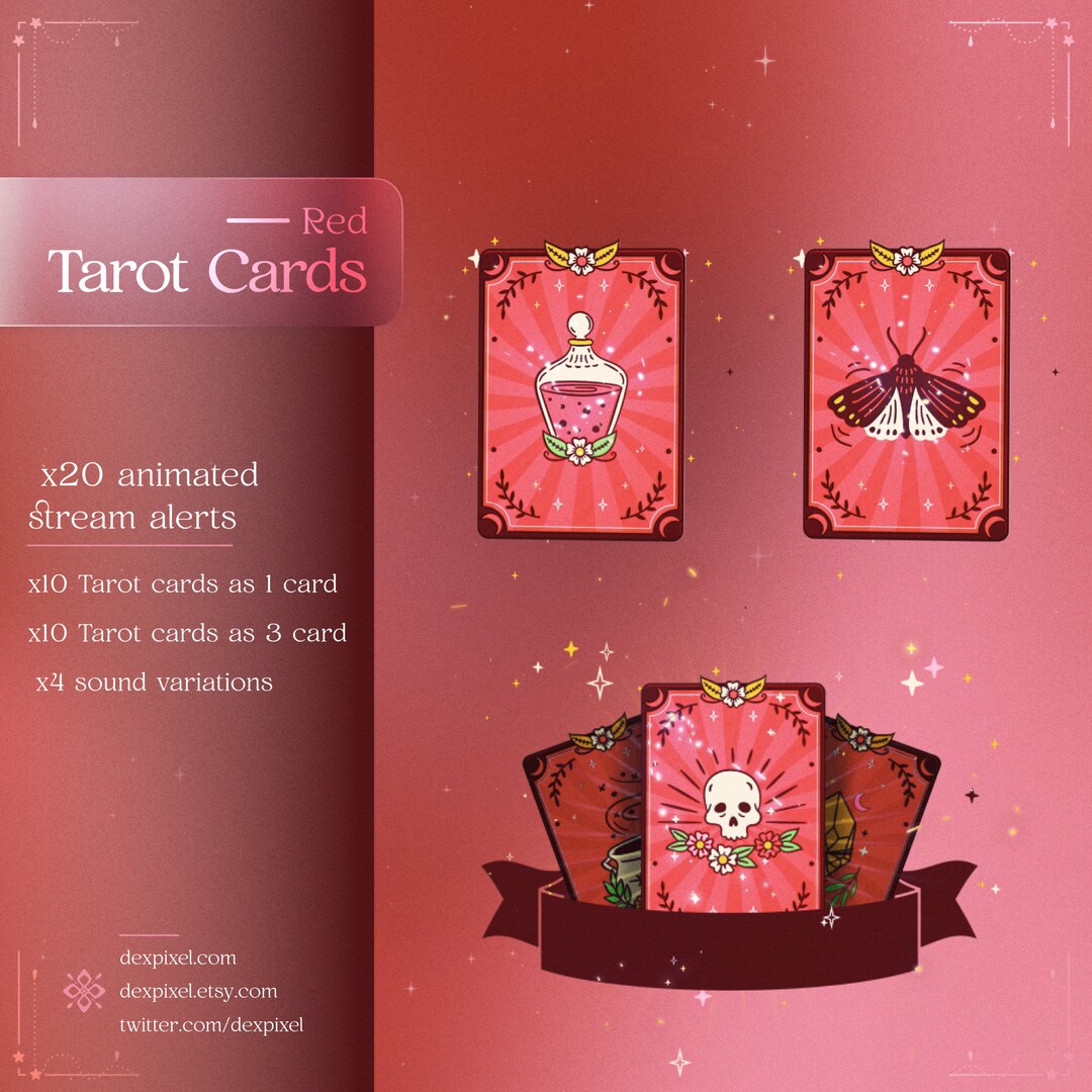Red Gold Tarot Cards Animated Stream Alerts | Witchy Vtuber Twitch ...