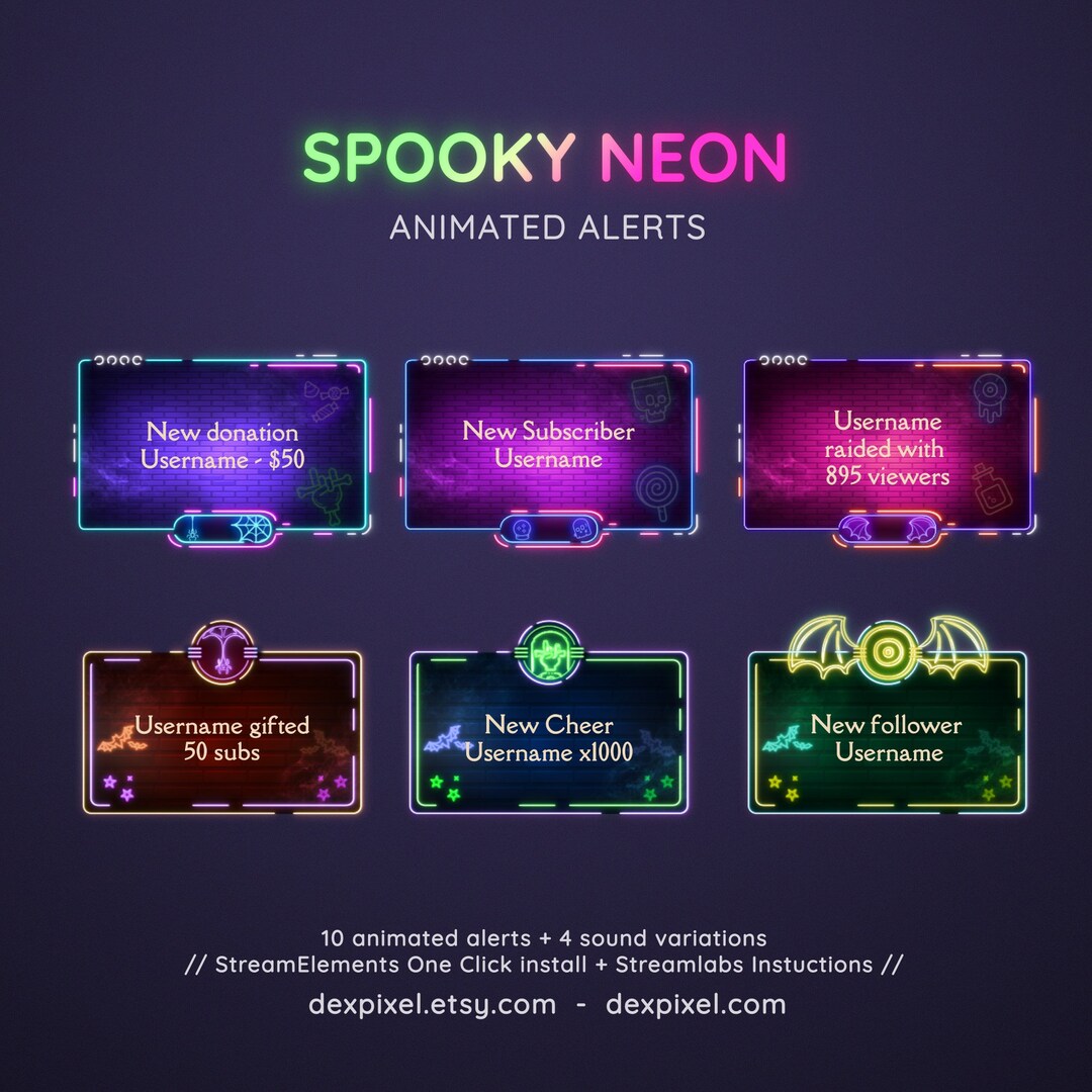 Spooky Animated Neon Stream Alert With Sound. Colorful Neon Halloween ...