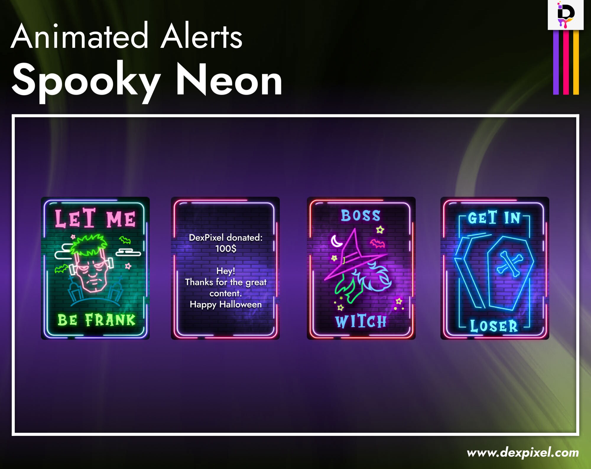 Spooky Animated Neon Stream Alert With Sound. Colorful Neon - Etsy