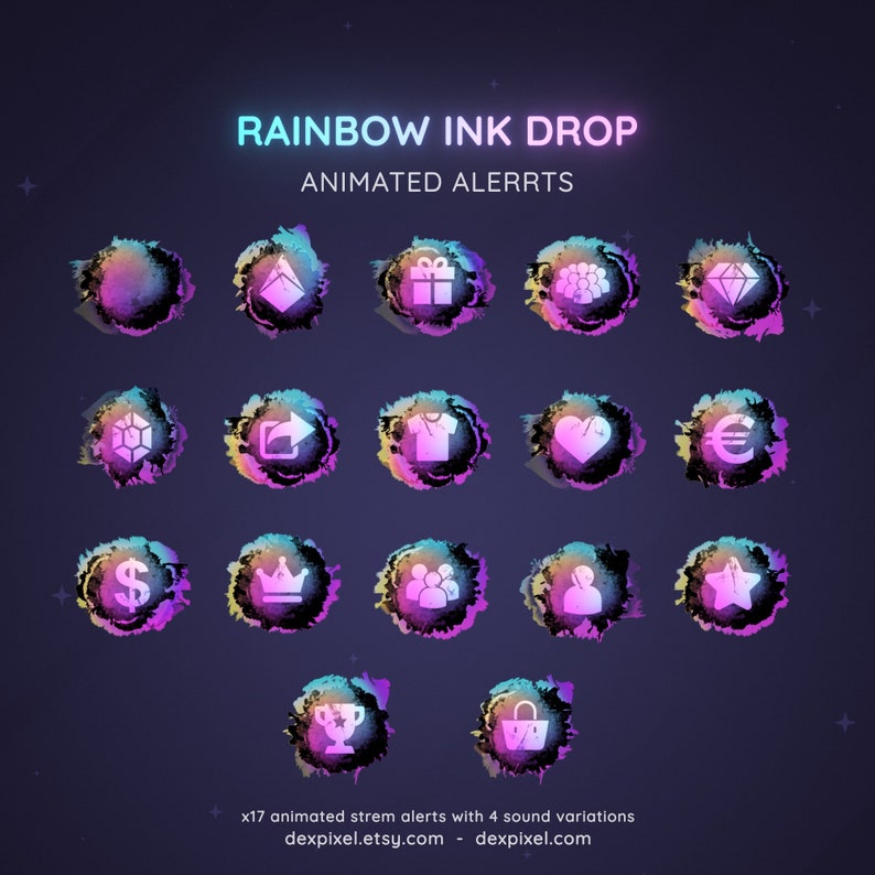 Rainbow Ink Drop Animated Twitch Stream Alerts | 17 Webm Alerts - Etsy