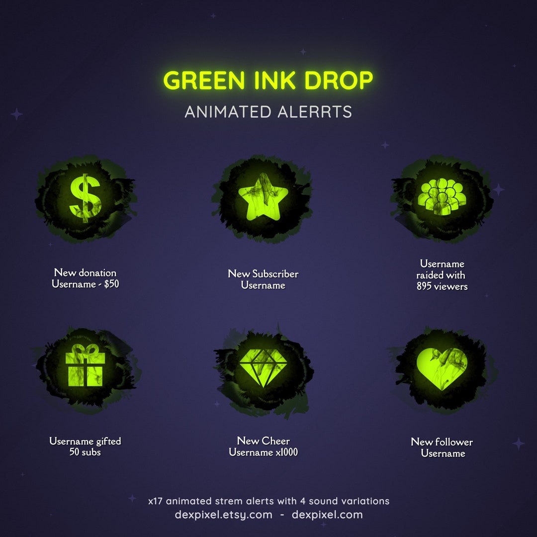 Black and Green Ink Drop Animated Twitch Stream Alerts | Ink Drop ...
