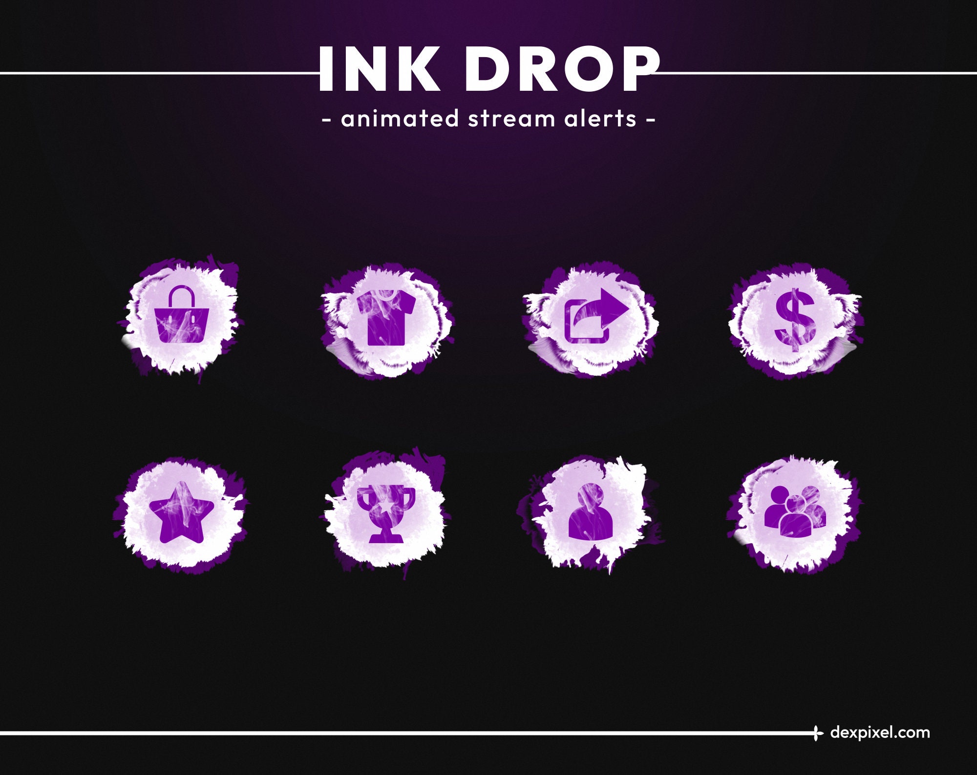 Purple and White Ink Drop Animated Twitch Stream Alerts Ink - Etsy