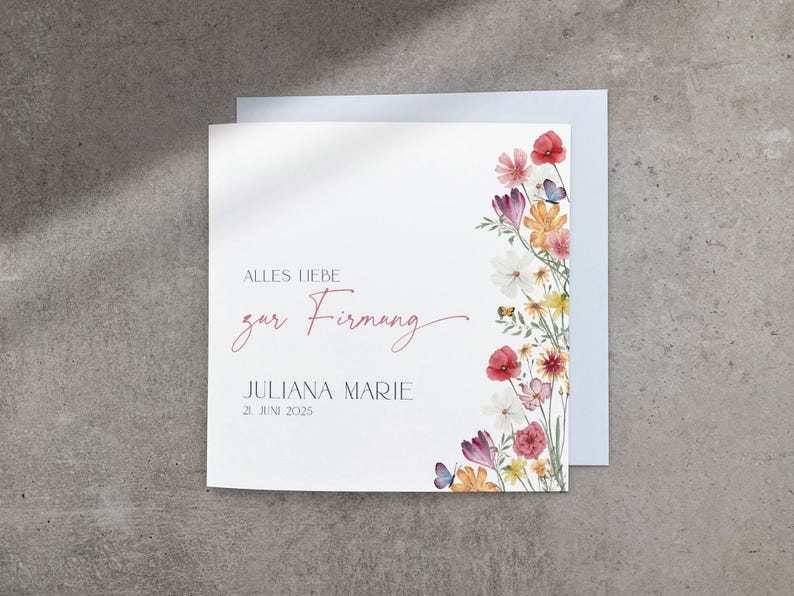 Confirmation Card Flowers Personalized With Name, Modern Wildflowers ...