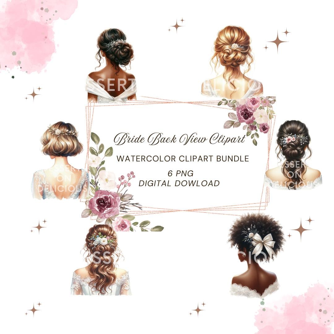 Bride Back View Watercolor Clipart | Wedding Clipart, Bride Clipart ...