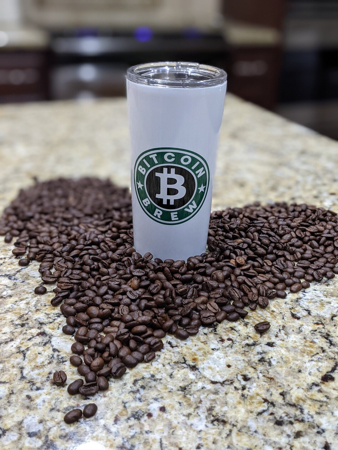 Bitcoin Brew Tumbler BTC Coffee Shop Stamp White To-go Travel Mug Gift ...