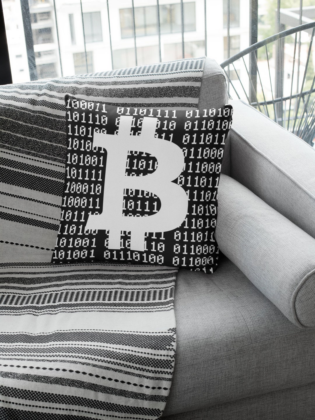 Bitcoin Binary Code Pillow Btc Black Cryptocushion Home Décor T For Cryptocurrency Lover T 
