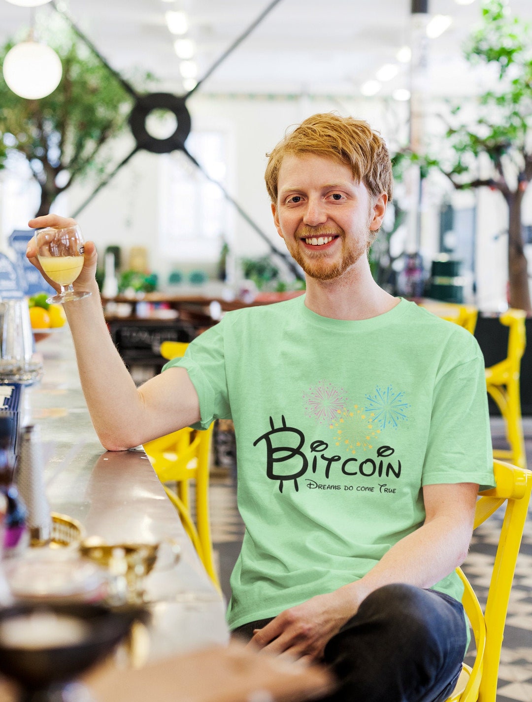 Bitcoin Fireworks T-shirt BTC Dreams Do Come True Sky Blue Unisex ...