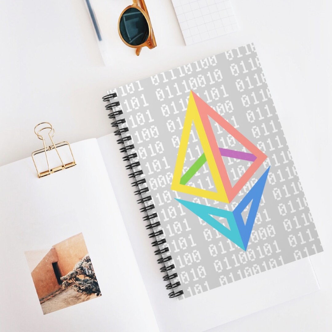 Ethereum Binary Code Notebook / ETH Coder Nerd Rainbow Prism Spiral ...