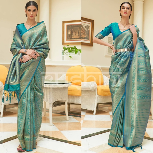 Turquoise Blue Saree - Etsy