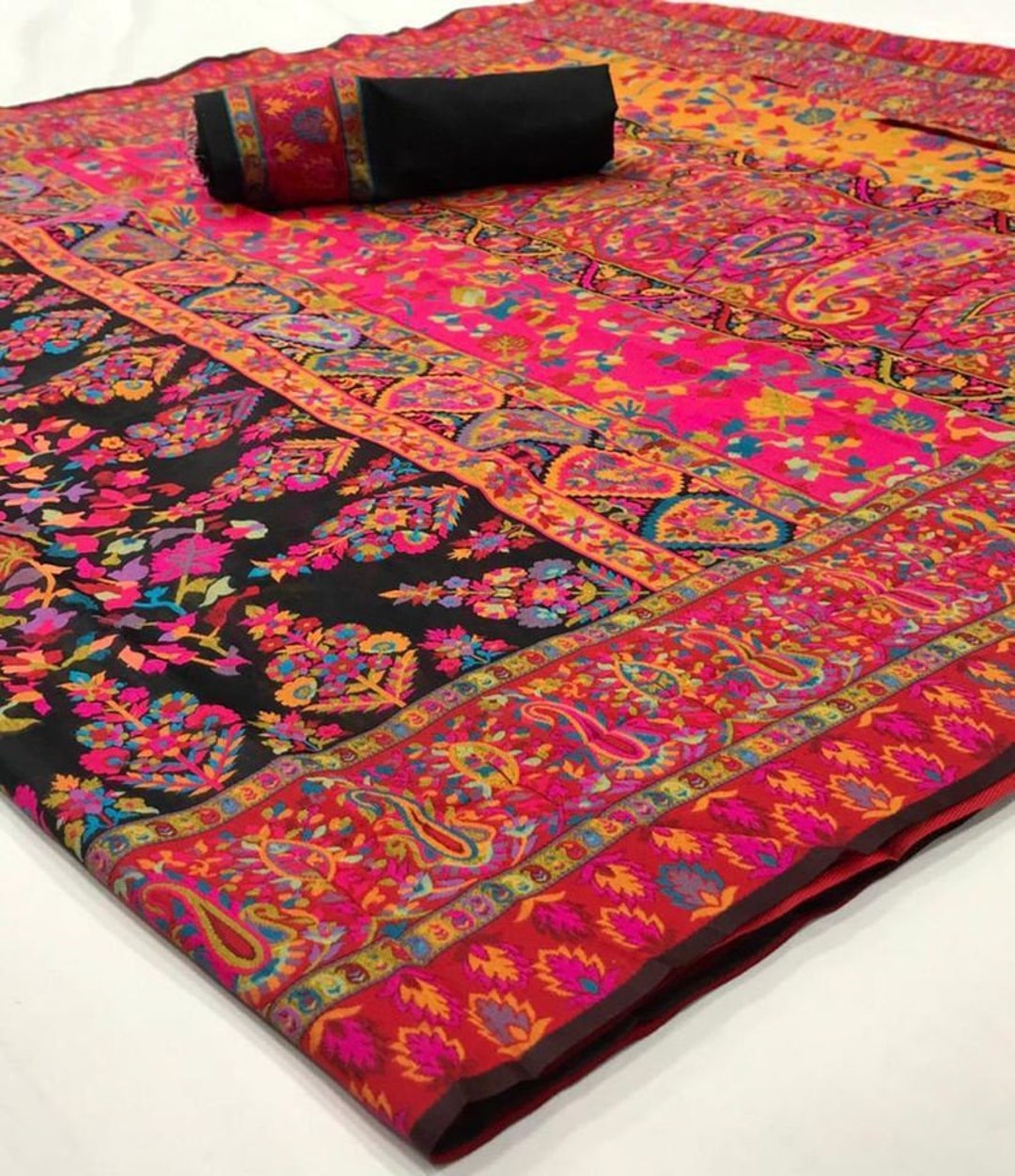 ROYAL BLACK MULTICOLOUR Jamewar Kashmiri Weave Saree With Beautiful ...