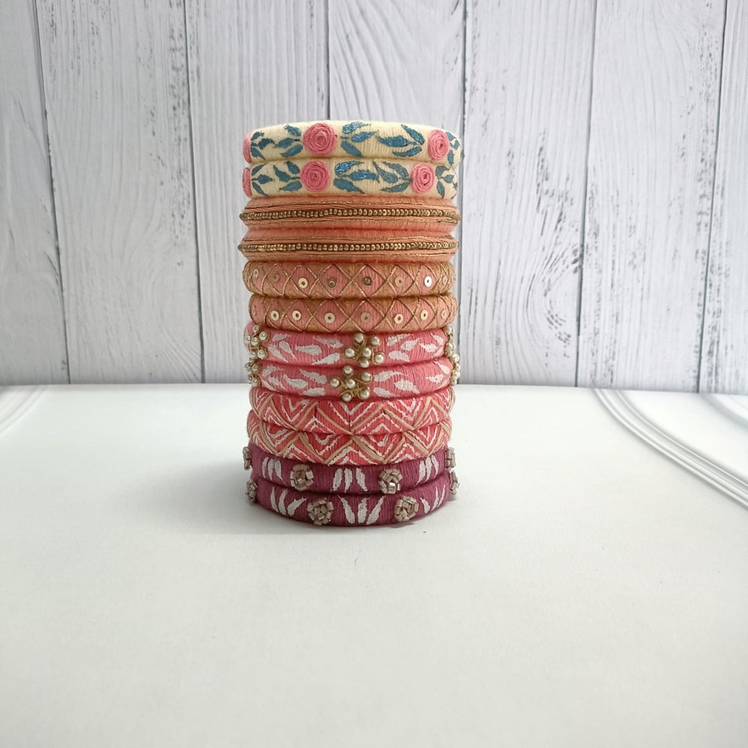 Unique Handmade Bangles Are Craft With Sequence,cotton Thread, Mirror ...