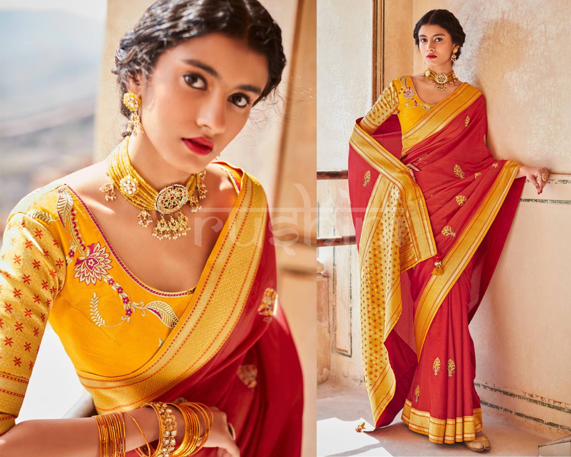 Red Saree With Latkan