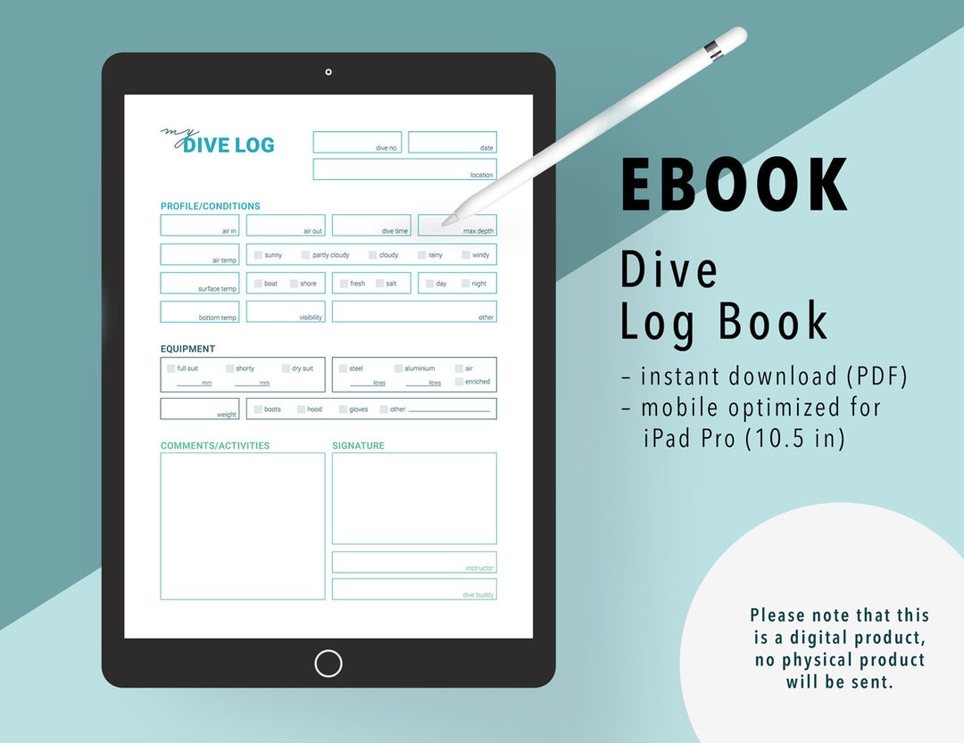 Diving Logbook for Ipad/tablet (mobile Optimized, Instant PDF Download ...