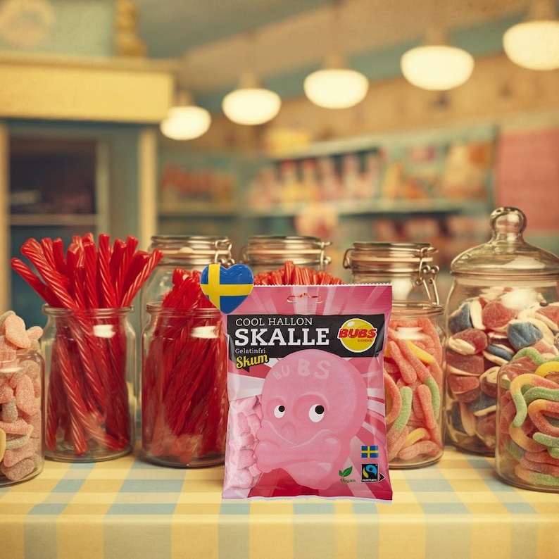 Bubs Godis Cool Hallonskalle Skum, Swedish Candy, Bubs Candy, Godis ...