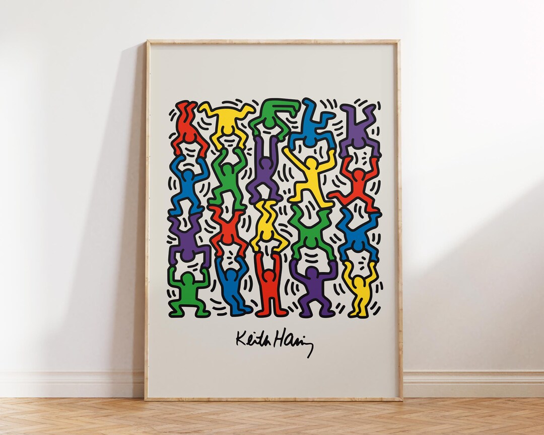 Keith Haring Print in Rainbow Colours, Minimal Pop Art Poster, Modern ...