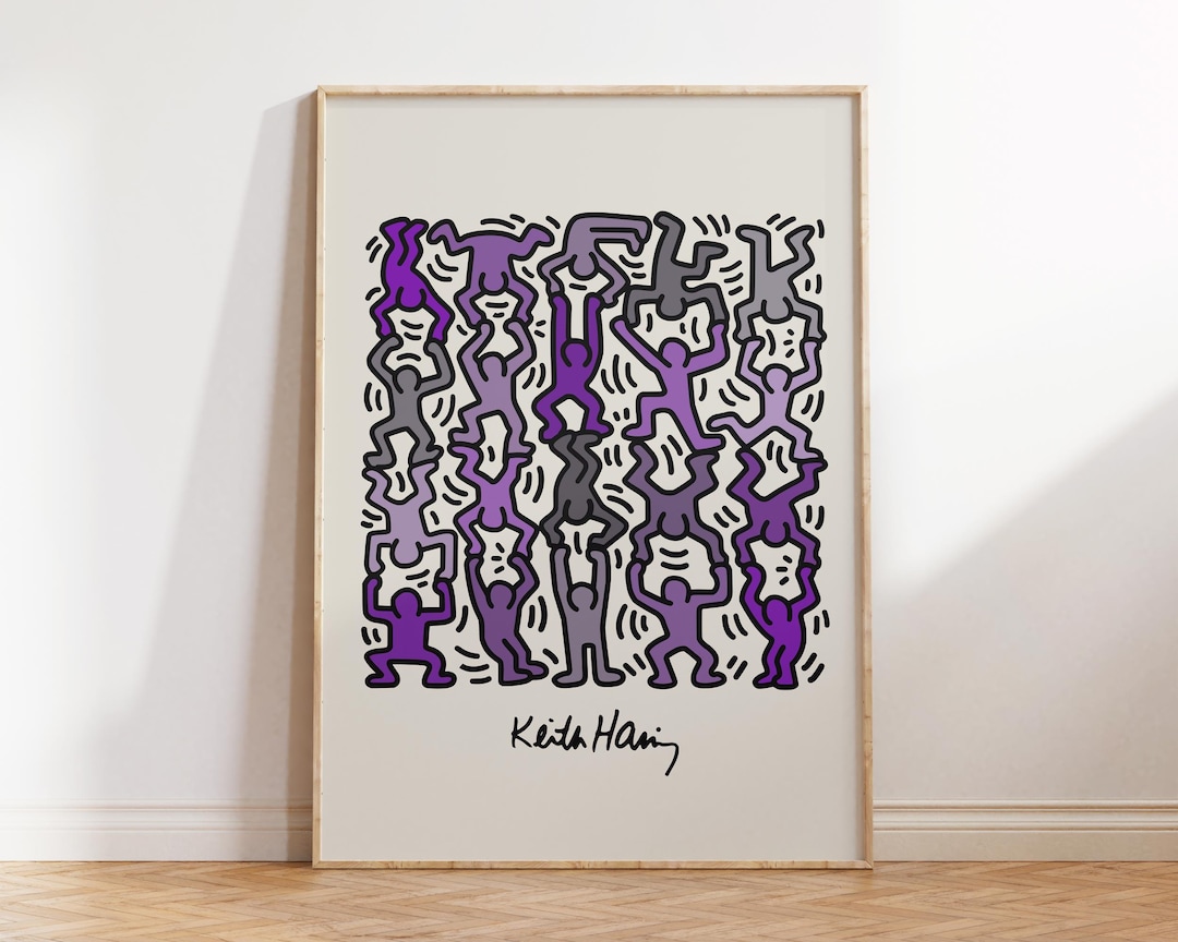 Keith Haring Print in Purple & Grey Hues, Minimal Pop Art Poster ...