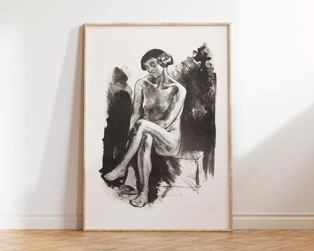 Vintage Charcoal Nude Art Print Female Drawing Wall Art Naked Woman