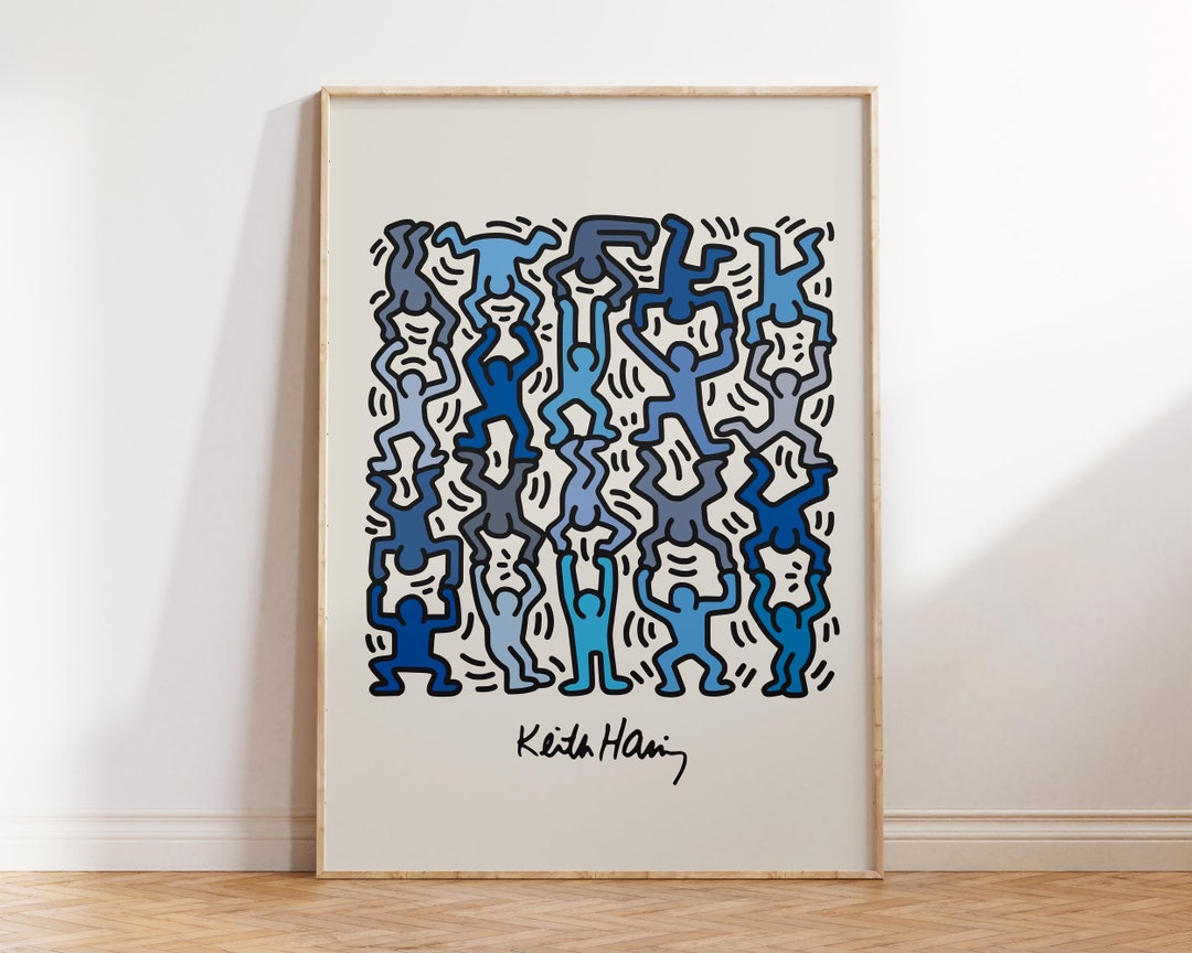 Keith Haring Print in Blue & Grey Tones, Minimal Pop Art Poster, Modern ...
