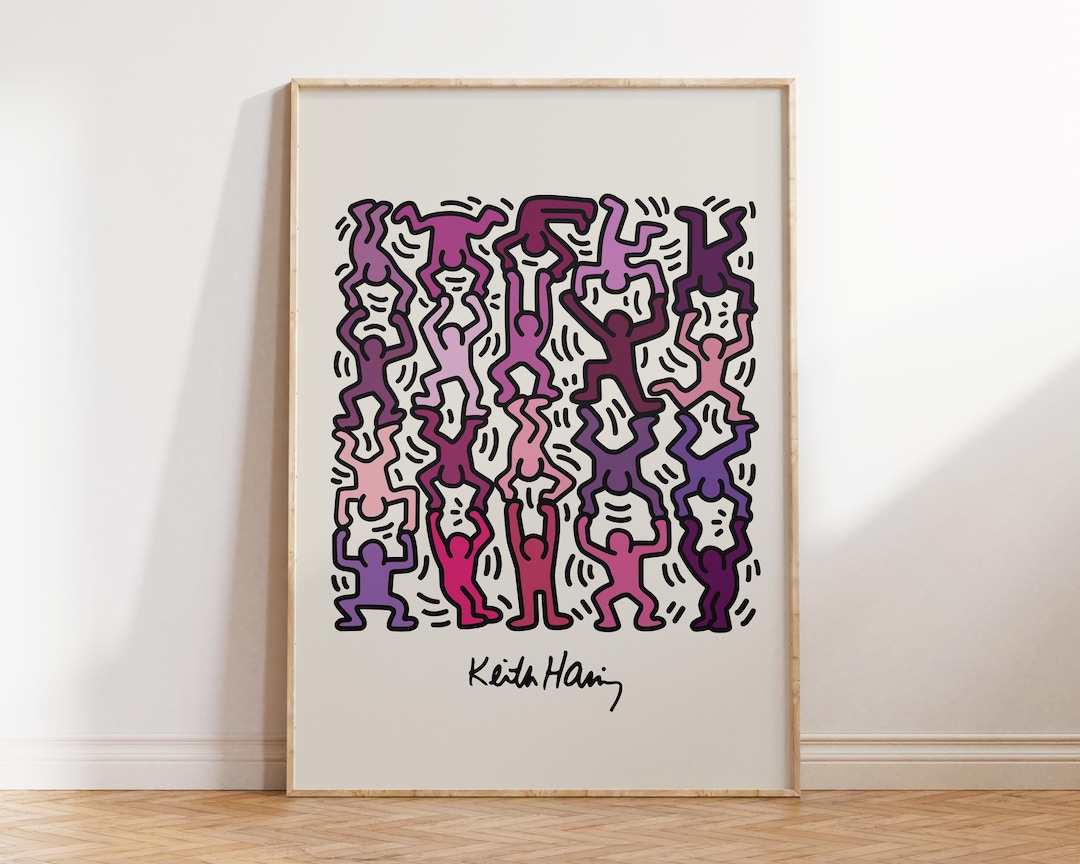 Keith Haring Print in Purple & Pink Tones, Minimal Pop Art Poster ...