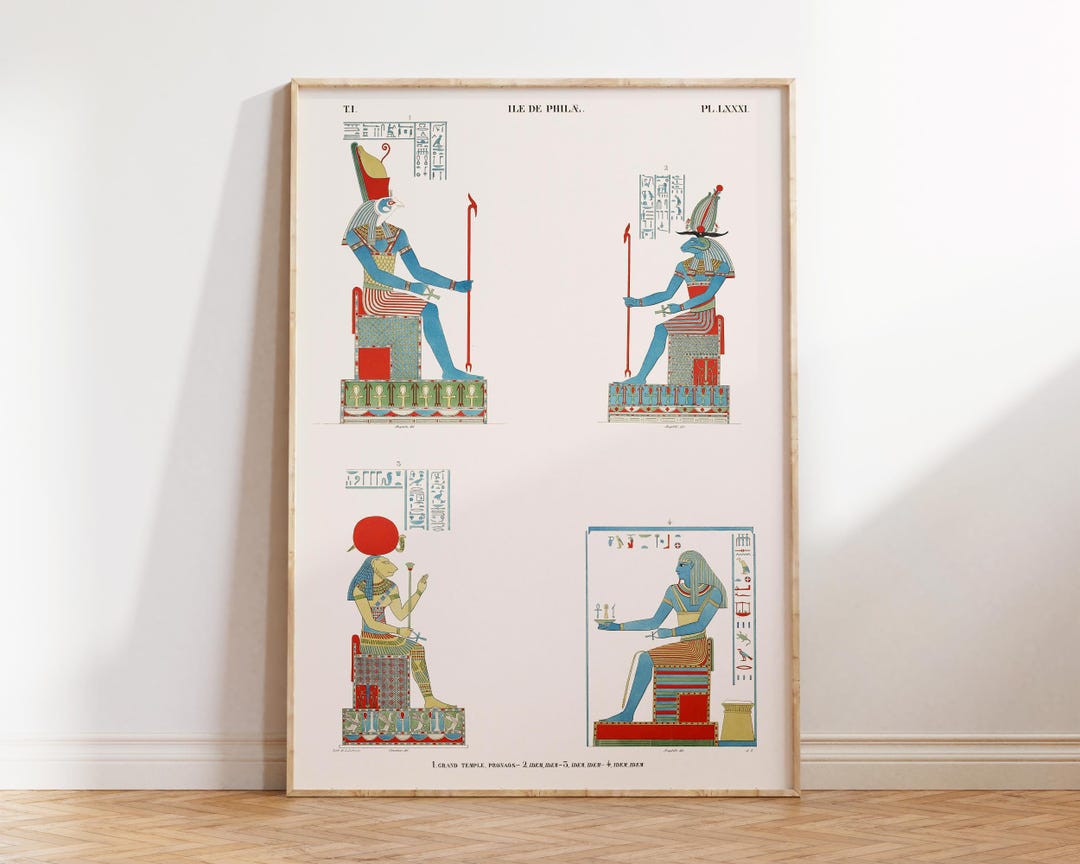 Egyptian Gods Print, Ancient Egypt Philae Temple Wall Art, Hieroglyphic ...