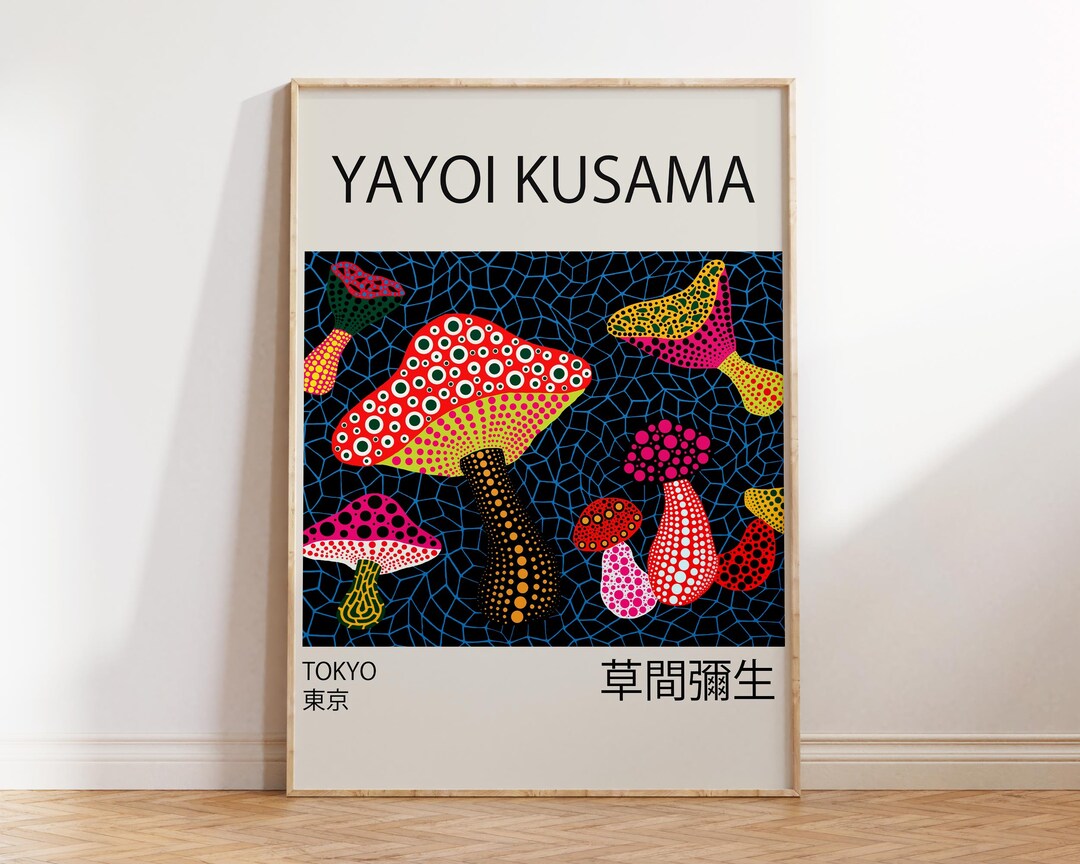 Yayoi Kusama Art Print, Mushroom Dots Print, Modern Japanese Wall Art ...