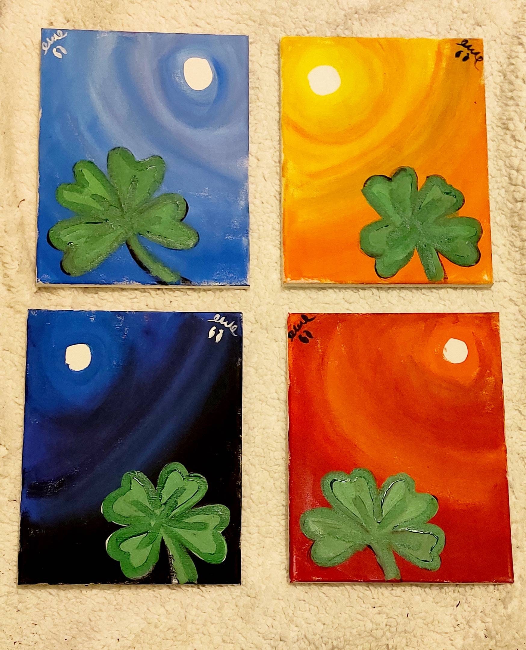Clover 4 Panel Set, Clover Art, Four Leaf Clover Decor, Luck of the ...