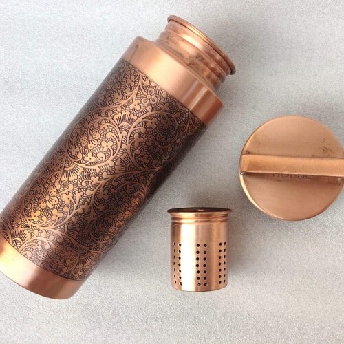 Pure Copper Water Bottle for Drinking Designer Floral Print - Etsy