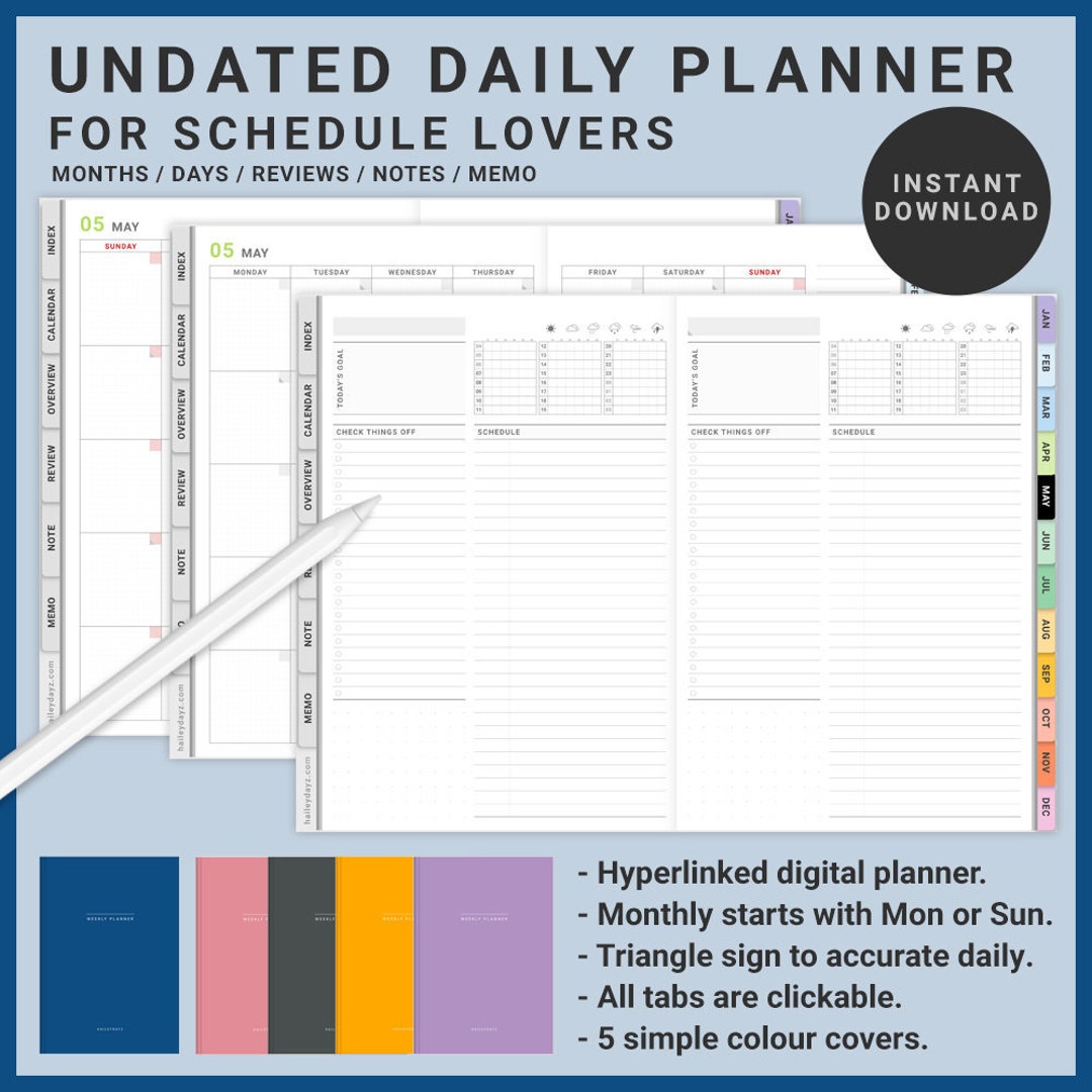 Undated Digital Scheduler, iPad Planner, Hyperlink Daily Planner ...