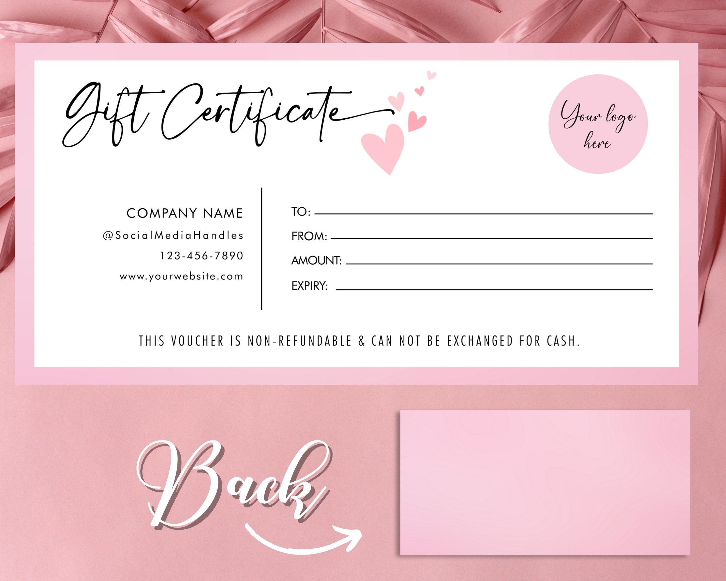 Editable Pink Gift Certificate Template Printable Gift Voucher ...