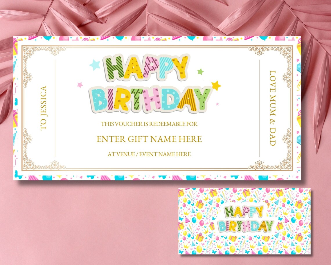 Editable Happy Birthday Gift Certificate Custom Gift Voucher Template ...