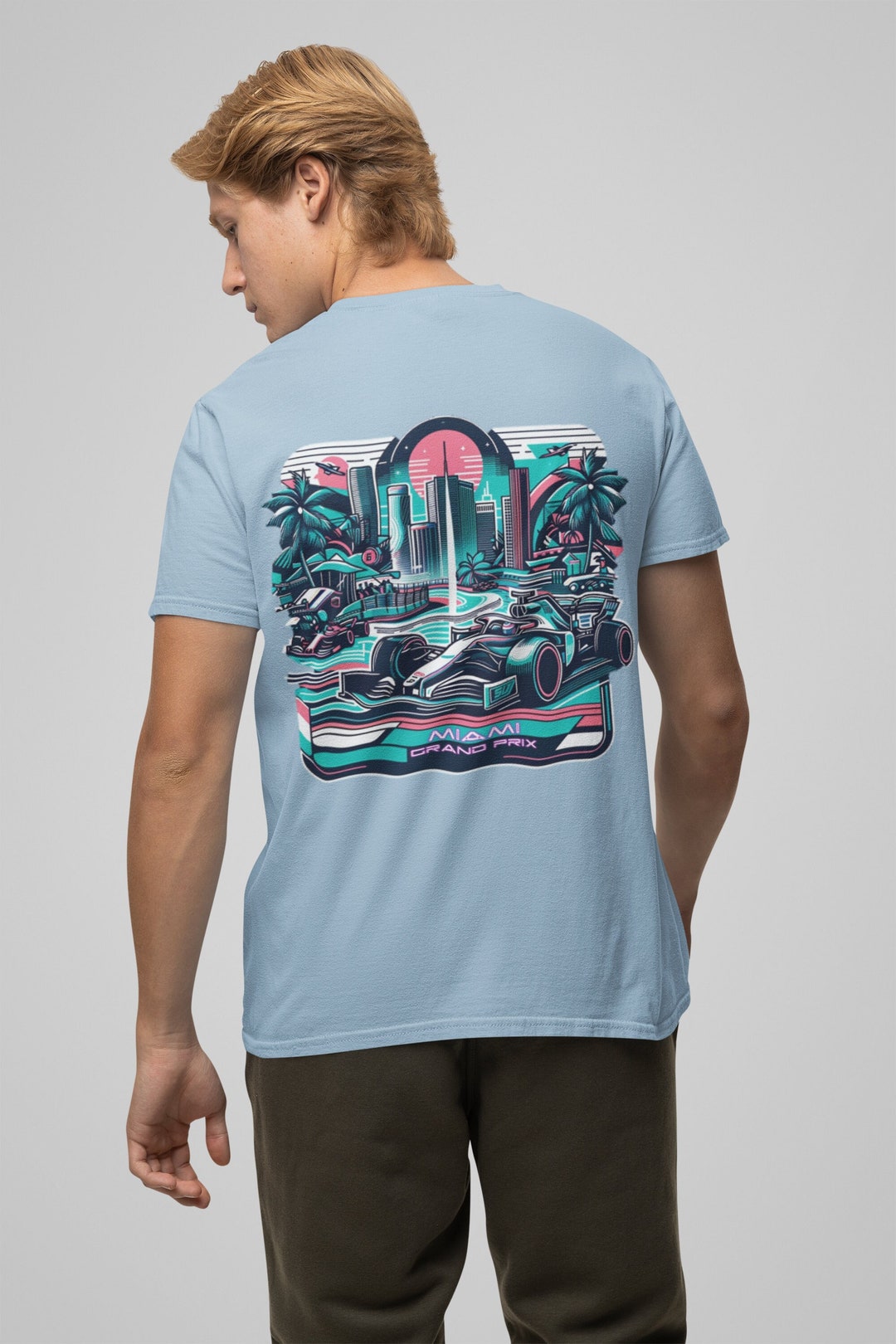 Retro Light Blue Formula 1 Miami Grand Prix T-shirt, Neon Front Logo ...