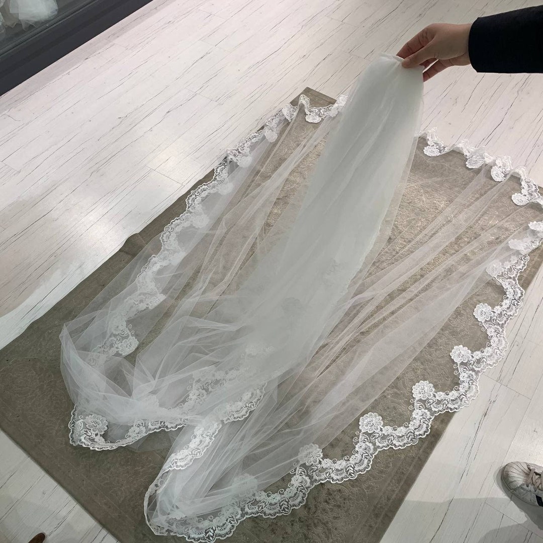 Veil With Lace Edge Wedding Veil Flowerly Handcrafted Handmade Lacework ...