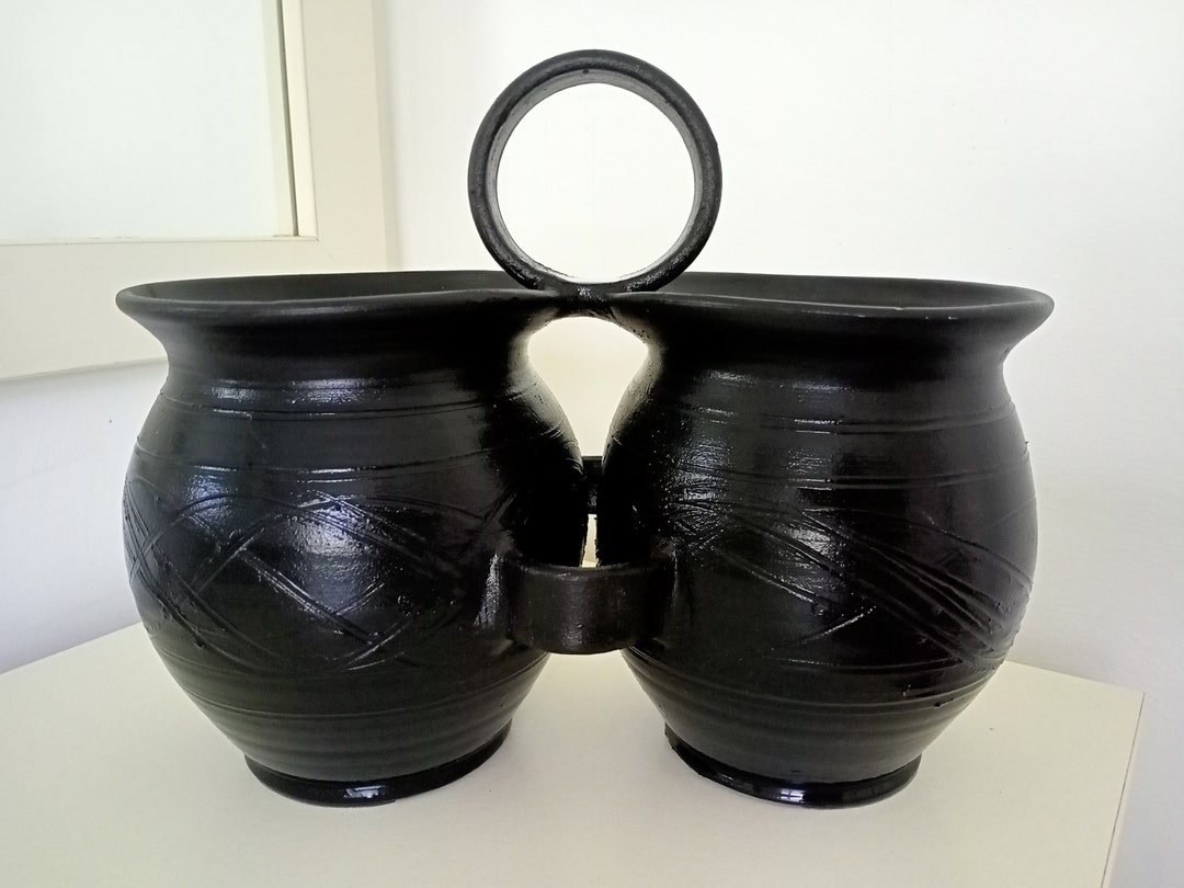 Pitchers Double Black Clay Jug Ceramic Handmade Black Pottery Utensil ...