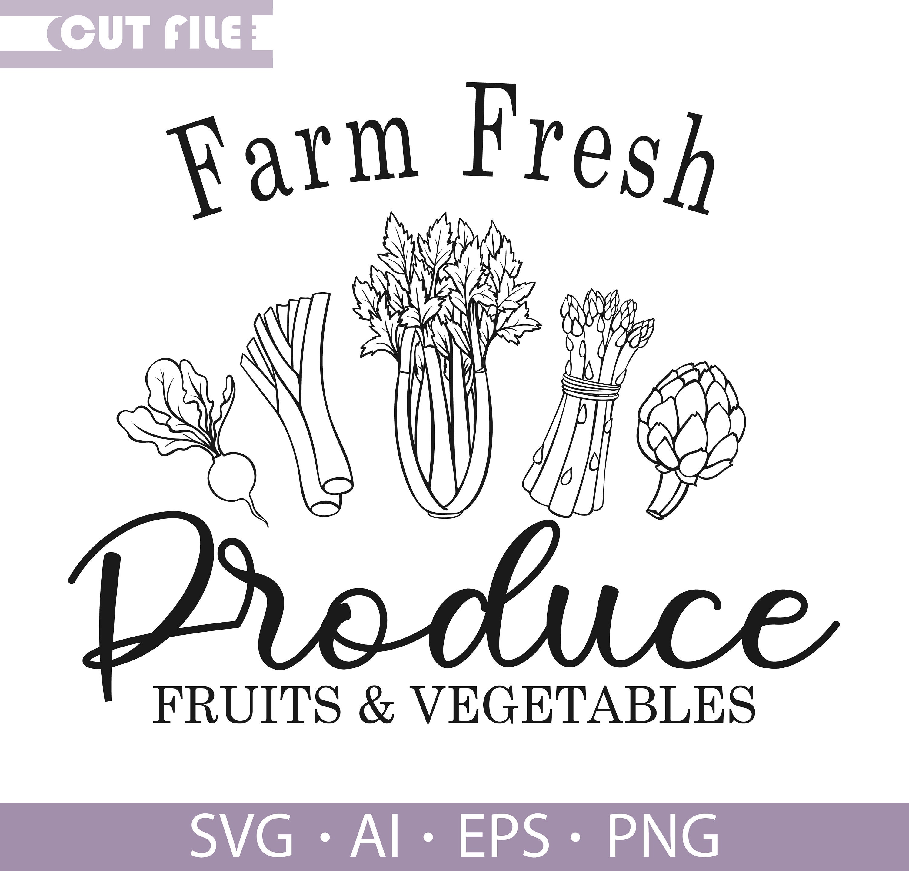 Farm Fresh Produce Fruits and Vegetables Sign SVG, Farmhouse Style ...