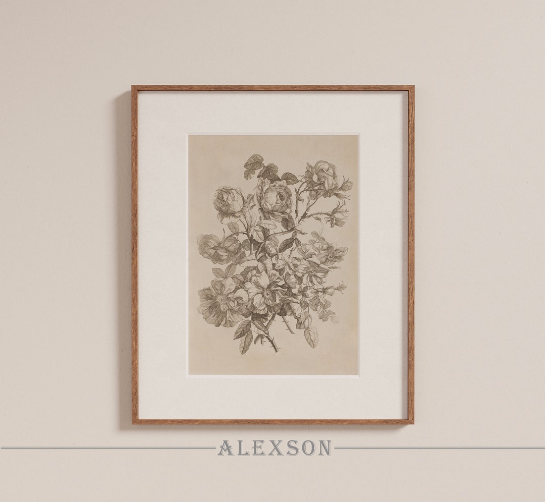 Antique Flower Bouquet I Floral Wall Art Rose Bouquet Sketch I ...