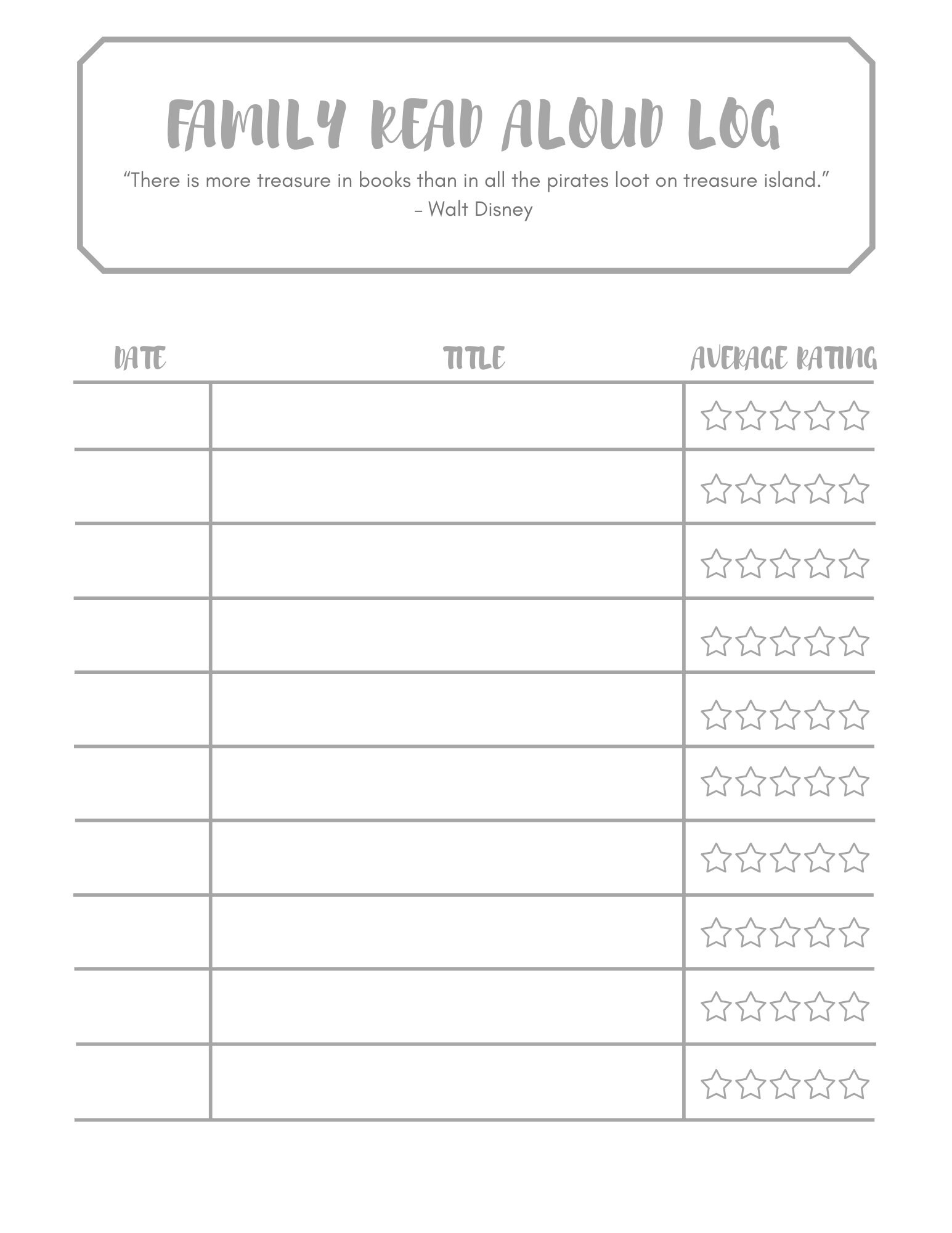 Family Read Aloud Log - Etsy