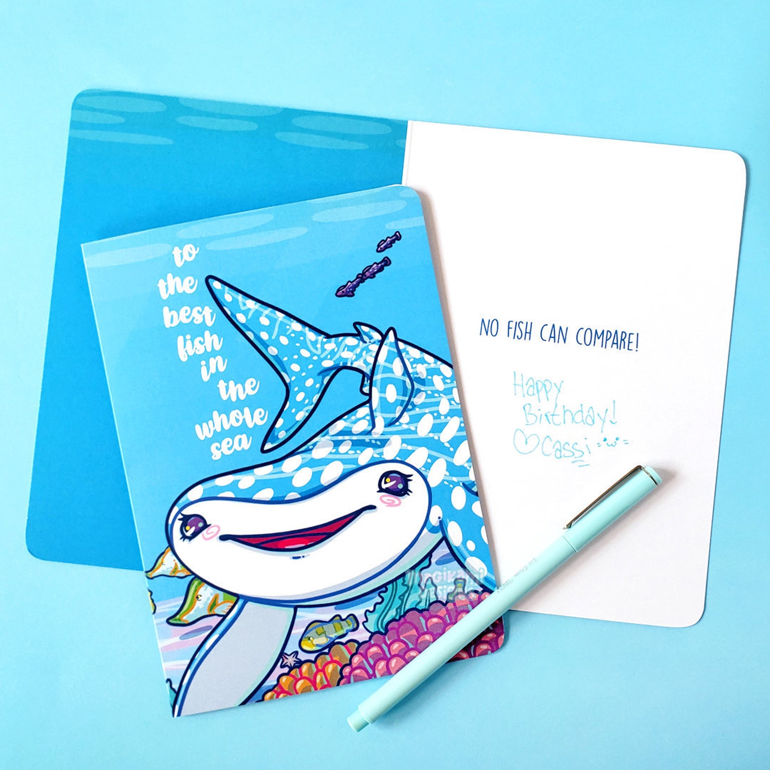 Kawaii Ocean Friend Birthday Card | Whale Shark Deep Sea Greeting Card ...