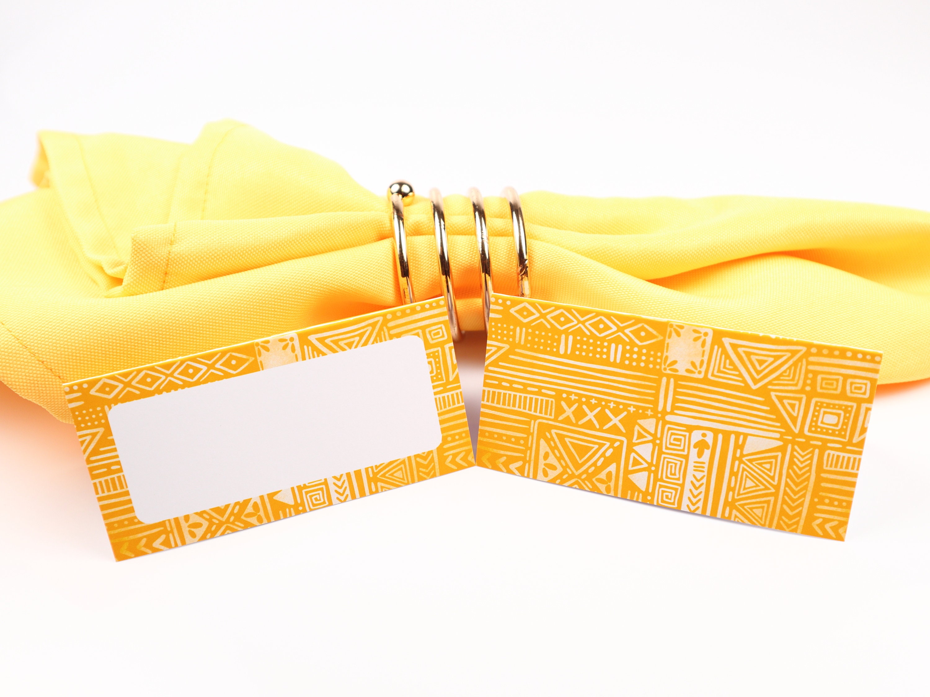 Name Place Card, Yellow African Bogolan Table Setting, Guest Seating ...