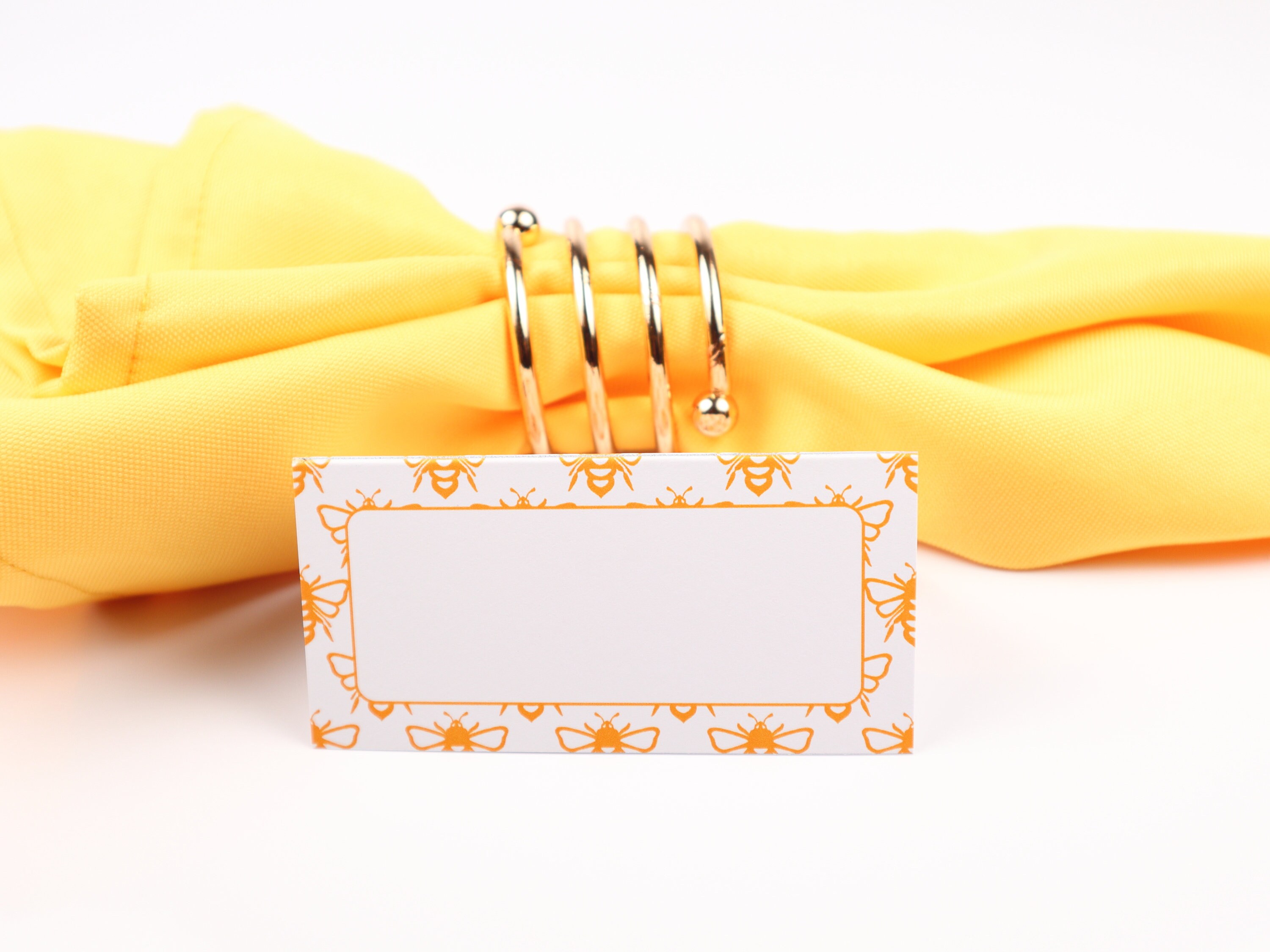 Name Place Card, Yellow & White Honey Bees Table Setting, Guest Seating ...