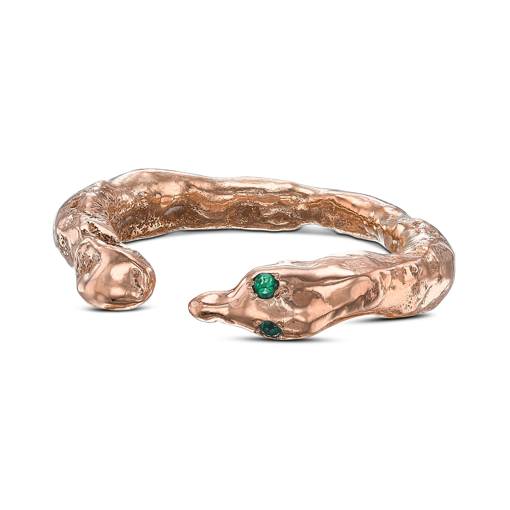 14k Rose Gold Snake Ring Emerald, Real Gold Statement Snake Ring ...