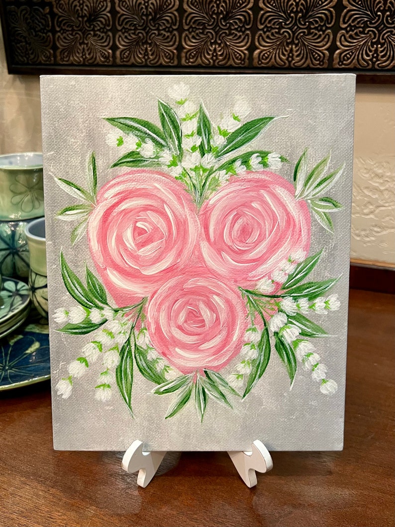 Original pink Heart and Roses Abstract Painting Acrylic on - Etsy