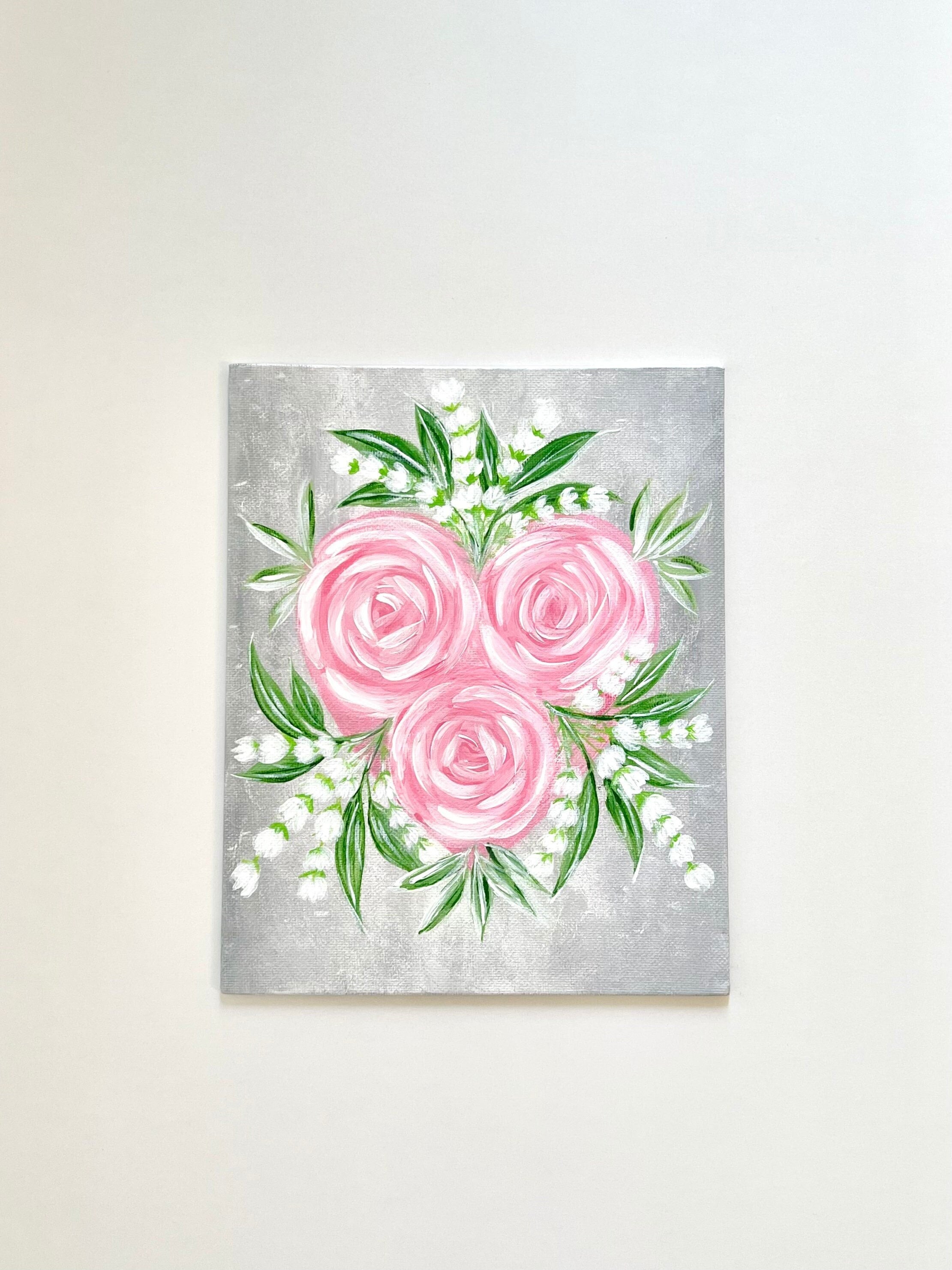 Original pink Heart and Roses Abstract Painting, Acrylic on Canvas ...