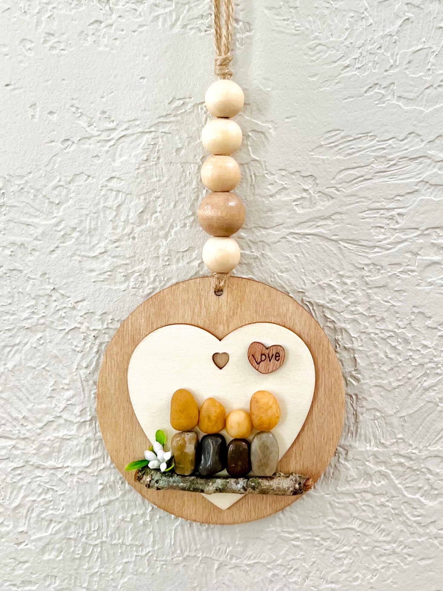 Rock Family of 4 Rock Art Decor With Wood Bead Hanging, Lovely Any Day ...