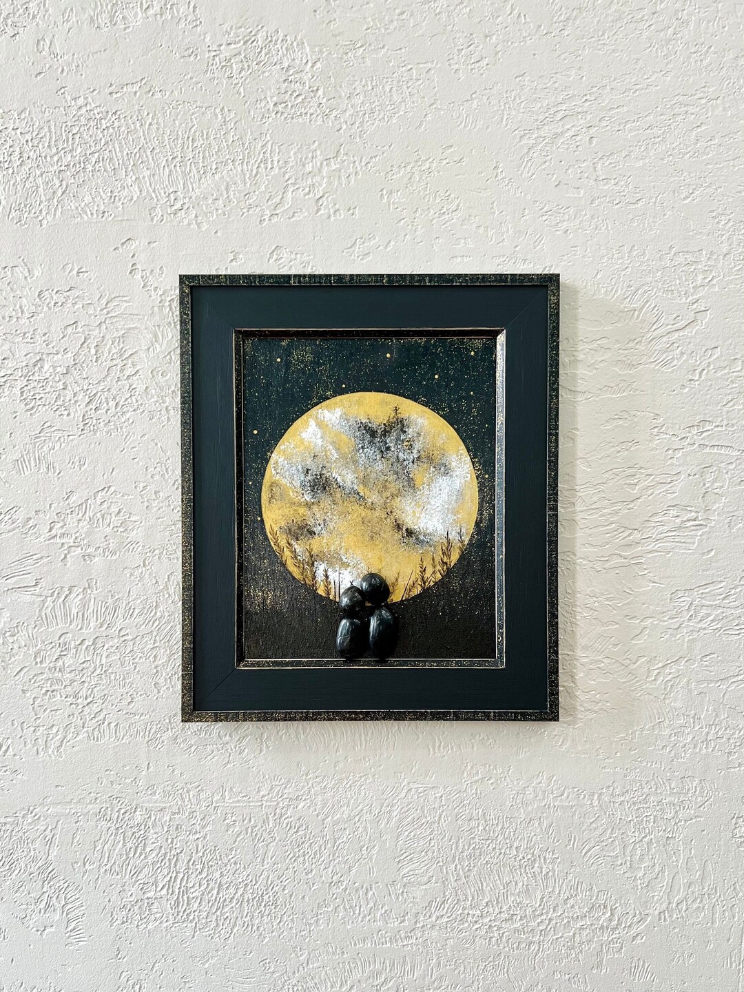 Moon & Stargazing Rock Couple Rock Art W/frame, Original Acrylic Moon ...