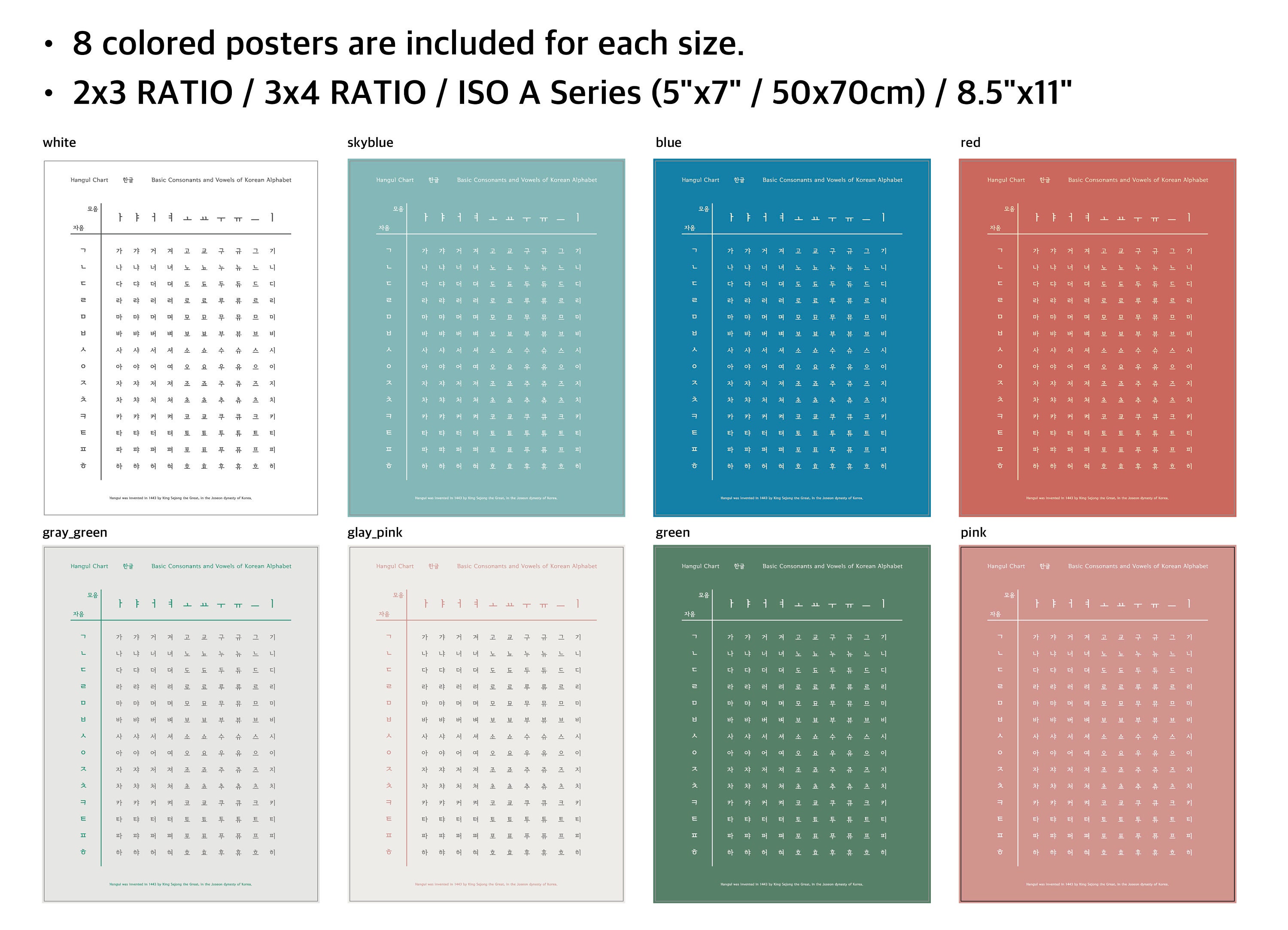 Korean Alphabet Poster Printable Hangul Poster Hangul Consonant And