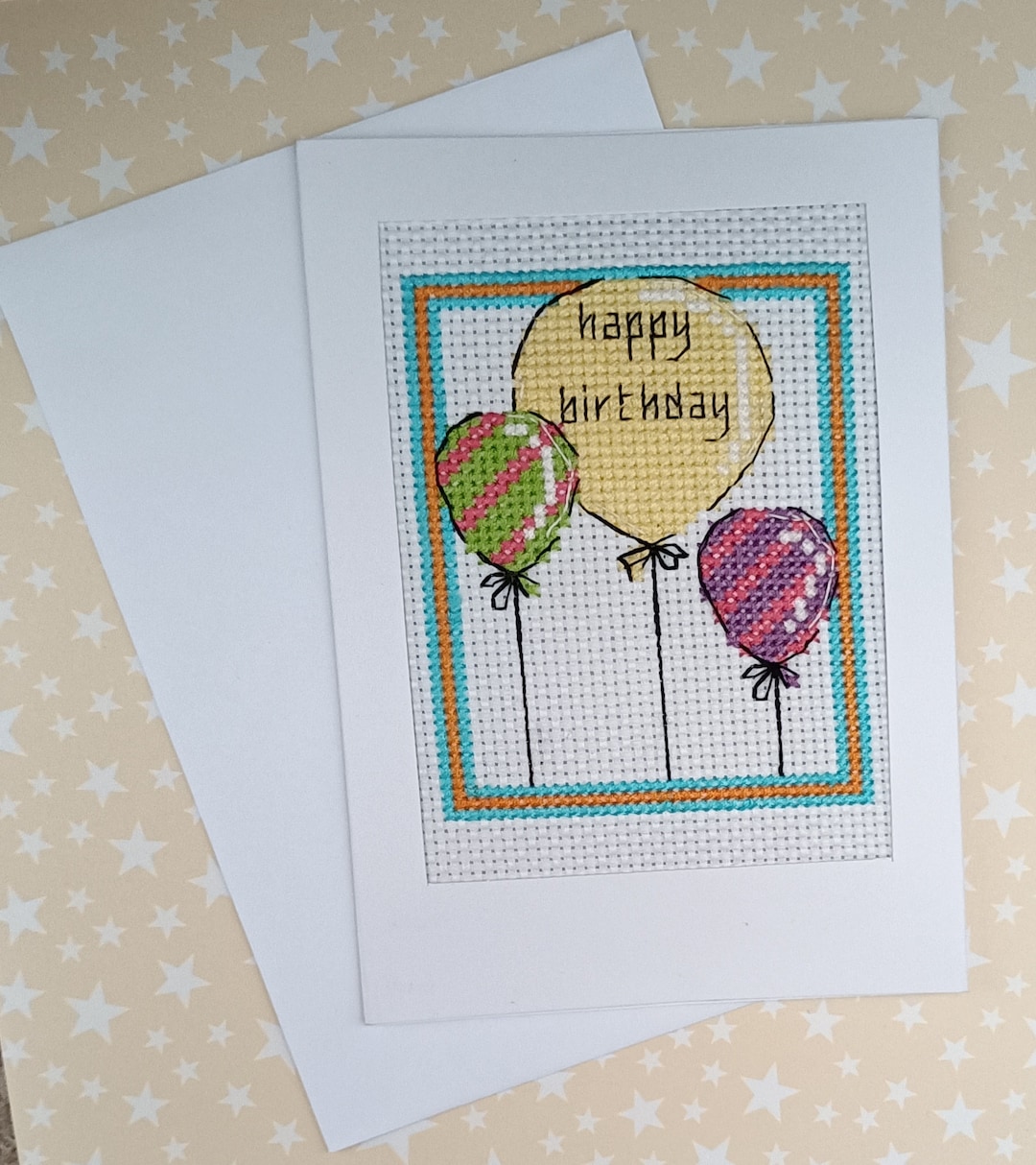 Handmade Finished/completed Balloon Cross Stitch Birthday Card - Etsy