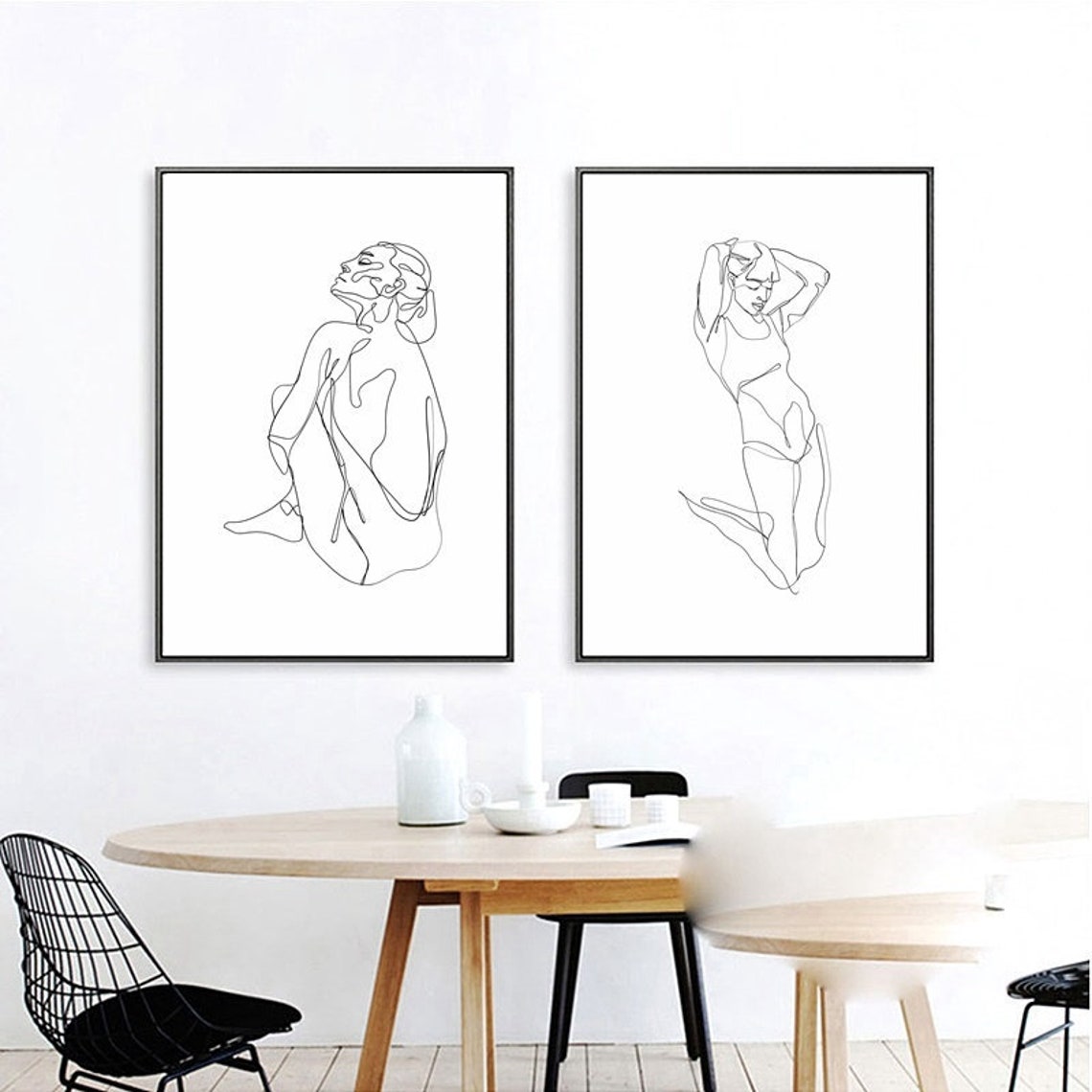 Set of 2 Prints ,body Line Printable, Female Body Line Art Print ...
