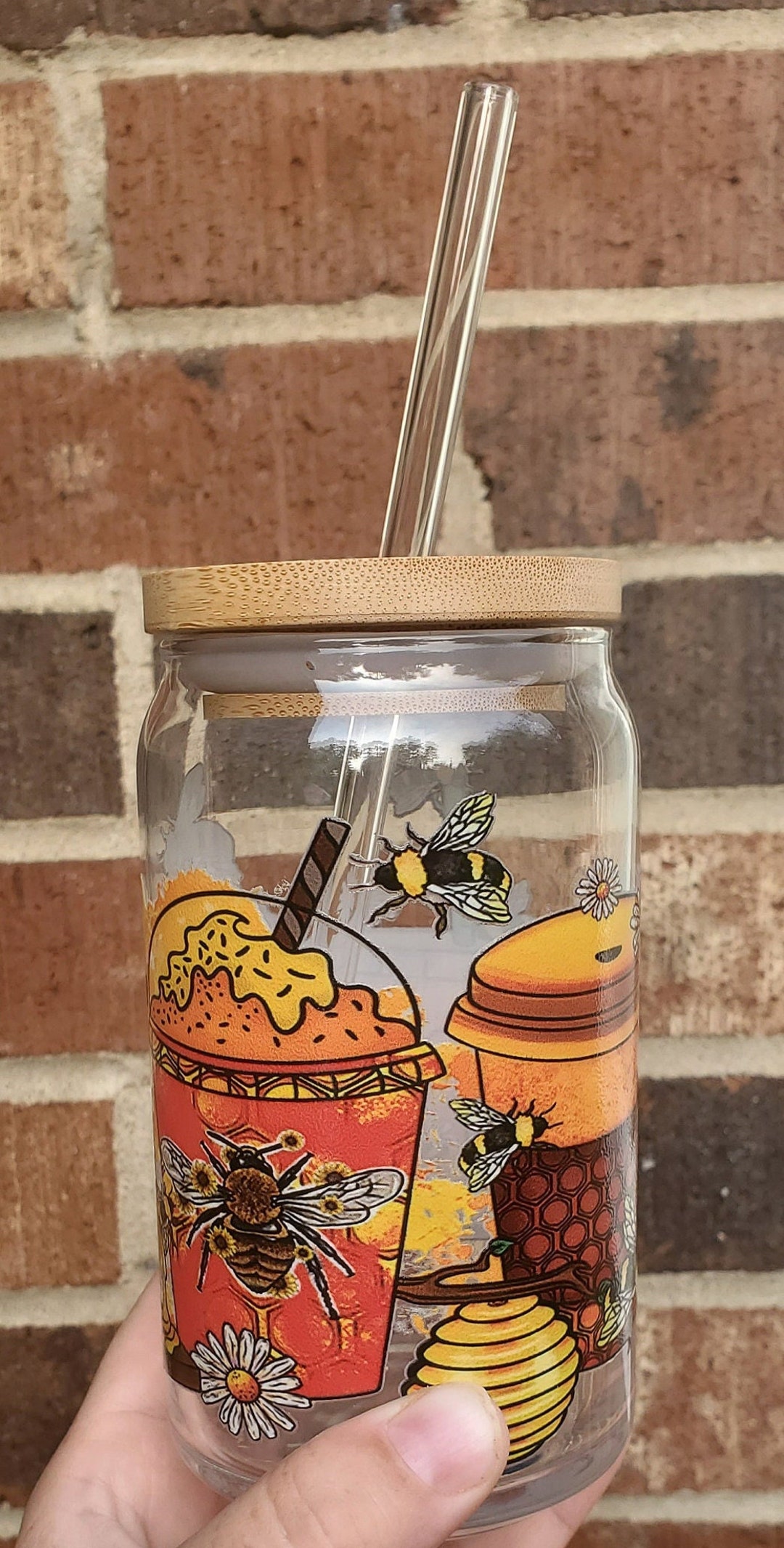 16 Oz Libby Beer Can Glass With Coffee and Bees Wrap Honey Gift ...